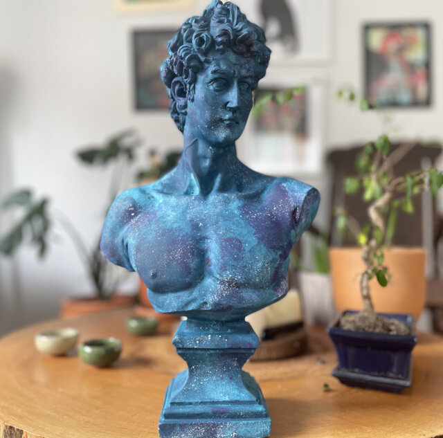 Hand-Painted David Bust Statue Space Design, 17-Inch Polyester ...