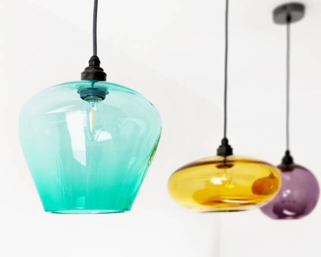 Colored Glass Pendant Lights. Hand Blown Kitchen Lighting. Multi Dining ...
