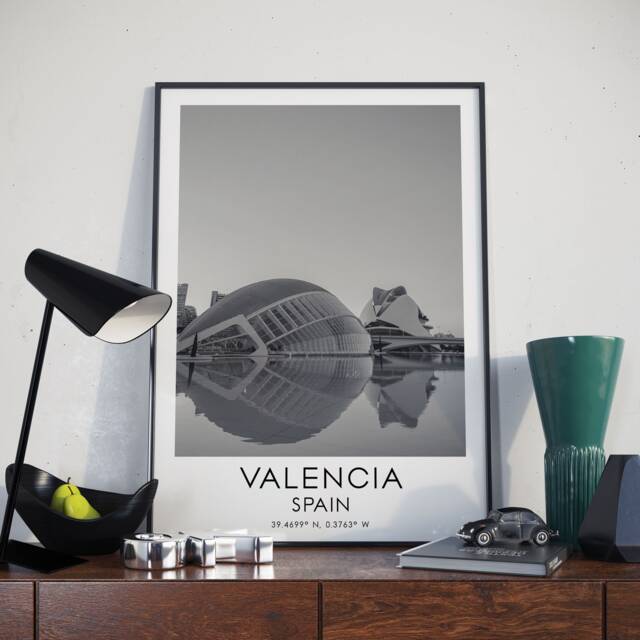 Valencia Spain Travel Print - Black & White Poster, Art, Gift A2, A3 ...