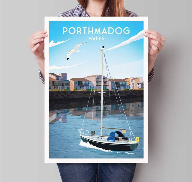 Porthmadog Print - Welsh Travel Poster Wales Illustrated Art Print ...