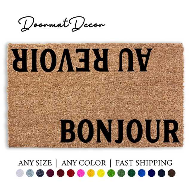 Bonjour Au Revoir Doormat Flocked Coir Welcome Mat Custom Hello Goodbye ...