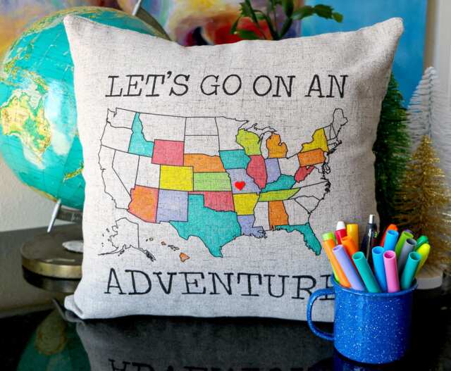 Let's Go On An Adventure Gray Pillow Sham, Us Travel Camper Decor ...