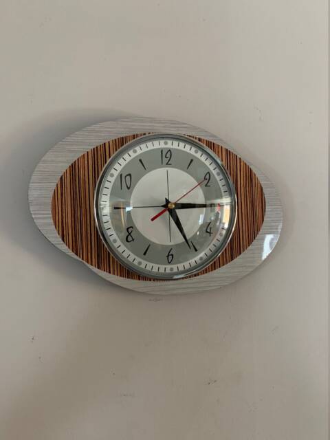 Etched Formica Wall Clock Mid-Century Atomic Zebra Wood Accent by Etsy ...