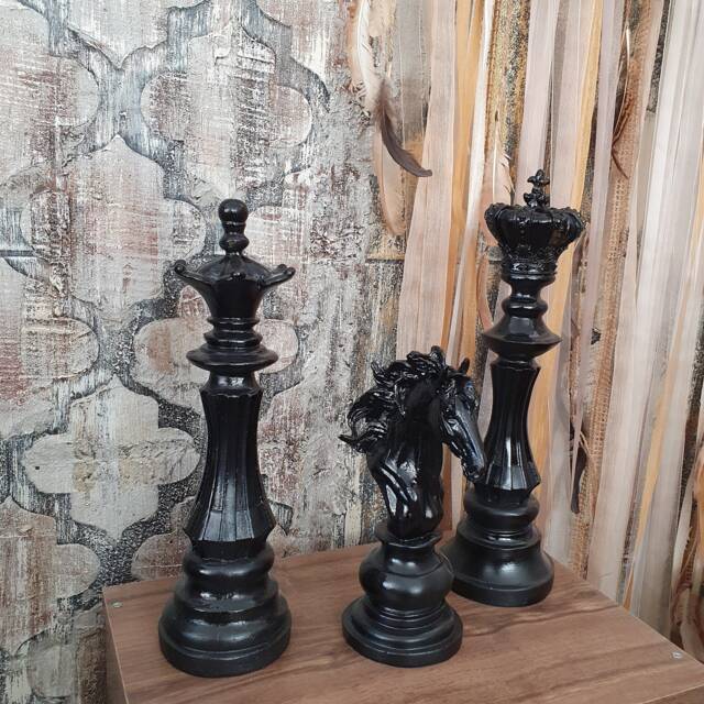 Black Chess Team Statues, 3 Piece Sculpture, Home Decor , Sculptures ...