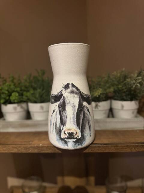 Gorgeous Dairy Cow Decoupaged Glass Vase by Etsy | ufurnish.com