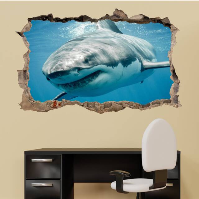 Great White Shark Wall Sticker Animals Mural Art Poster Decal Kids Room ...