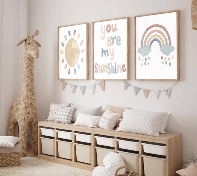 Pastel Rainbow Wall Art Set Of 3 Prints, Rainbow Bedroom Prints, Girls ...