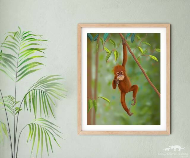 Orangutan Wall Art, Orangutan Nursery Decor, Monkey Baby Shower, Jungle ...