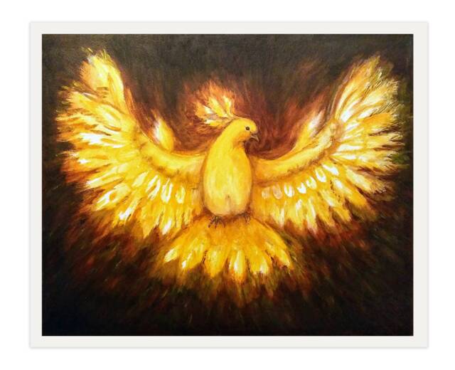 ??we Flaming Phoenix Bird, Art Print By My Original Painting, Holy ...