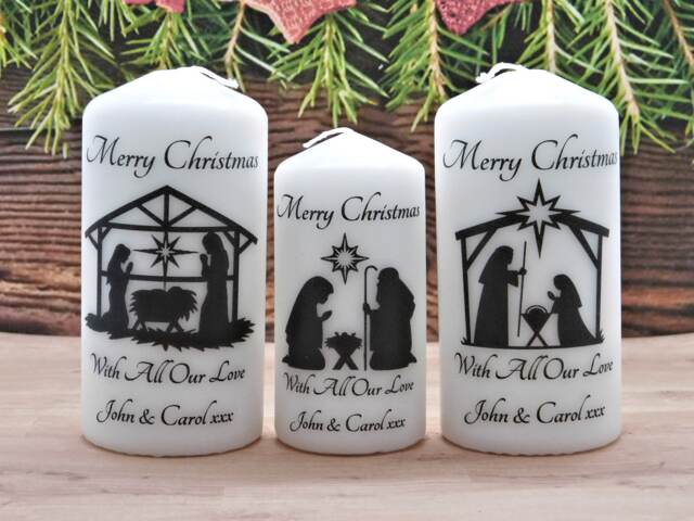 Personalised Christmas Nativity Scene Candle - Custom Silhouette ...