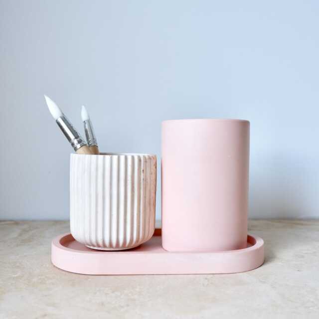 Handmade Pink Plaster Desk Set Pencil Holders & Tray by Etsy | ufurnish.com