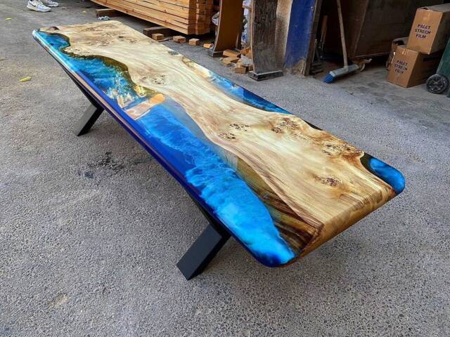 Custom Order Poplar Wood Blue River Epoxy Bench- Dresuar -Kitchen ...
