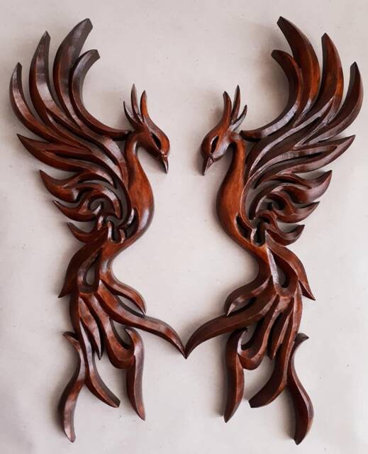 Handmade Linden Wood Phoenix Carving Wall Decor - Set Of 2 by Etsy ...