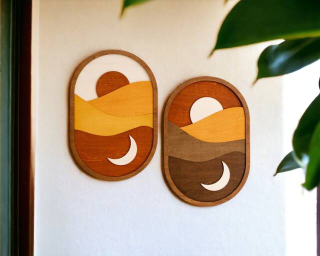 Wood Wall Art, Sun Moon Decor, Minimalist Modern Home Large Decoration ...