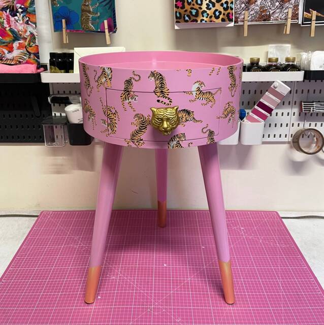 Light Pink Tiger Round Bedside Table . Fun Bright Home Decor Ideal ...