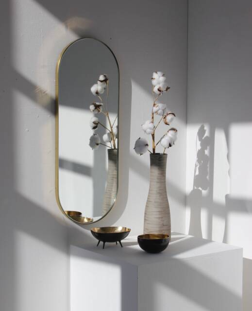 Capsula??? Capsule Shaped Contemporary Mirror With Brass Frame, Xl by ...