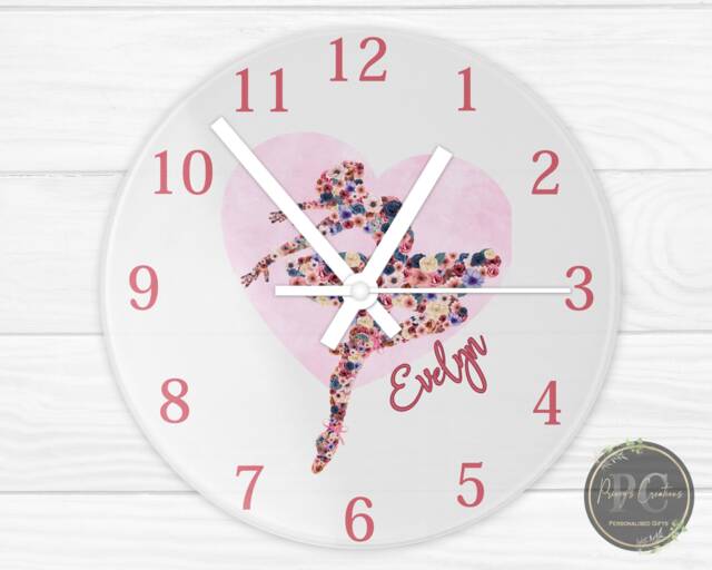 Floral Ballerina Clock, Glass Wall Gift For Ballet Dancer, Birthday ...