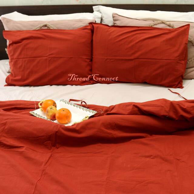 Brick Red Pure Linen Duvet Cover, Terracotta Washed Boho Bedding Set ...