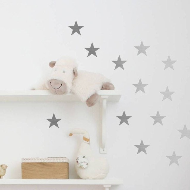 30 Large Silver Metallic Stars - Nursery Wall Decals/Wall Stickers, Art ...