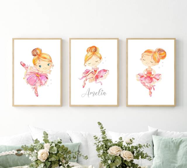 Nursery Wall Art, Ballet Prints, Ballerina Set Of 3 Girls Bedroom Pink ...
