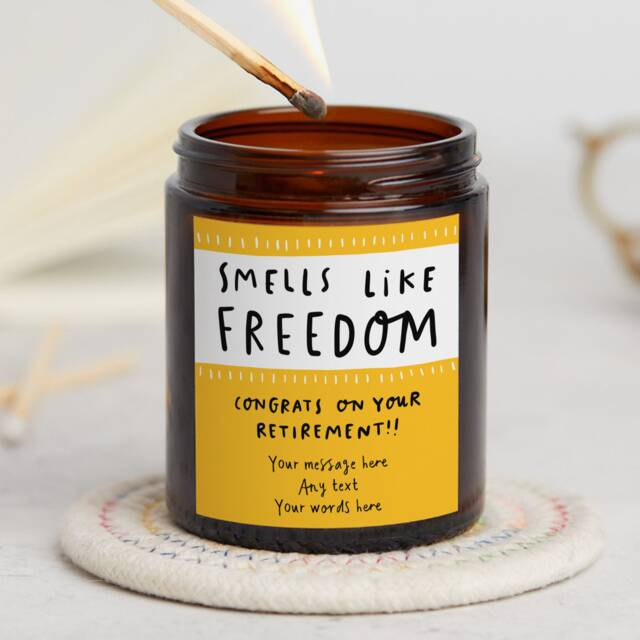 Smells Like Freedom Candle - Personalised Retirement Gift Funny ...