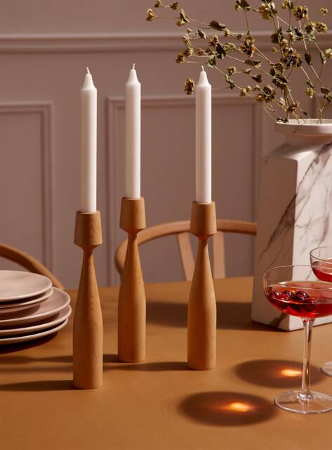 Maple Wood Candleholder Set Of 3 Albert Handturned Candlesticks For ...