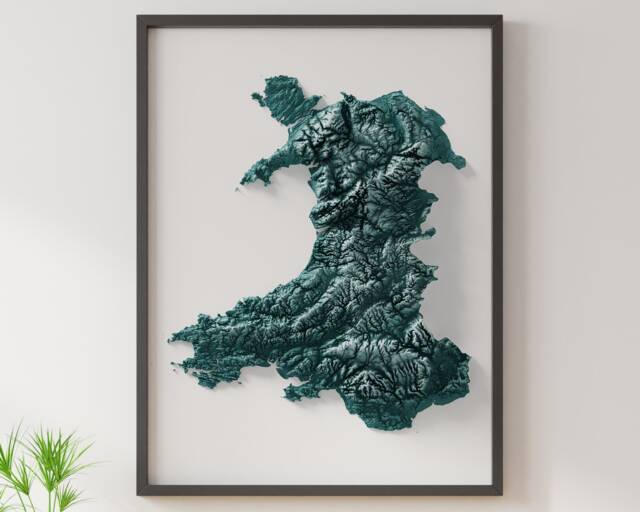 Wales - Shaded Relief Map Natural Topography by Etsy | uFurnish.com