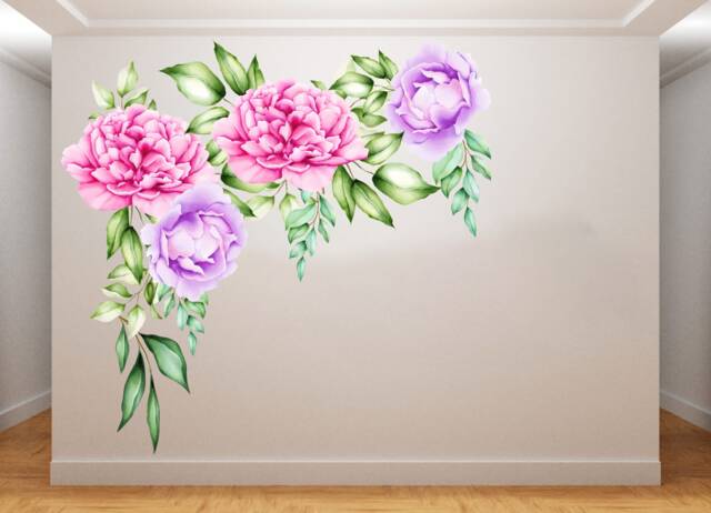 Flower Wall Decal/ Flowers Decals Decor/ Peonies Chamomile Decal/Roses ...