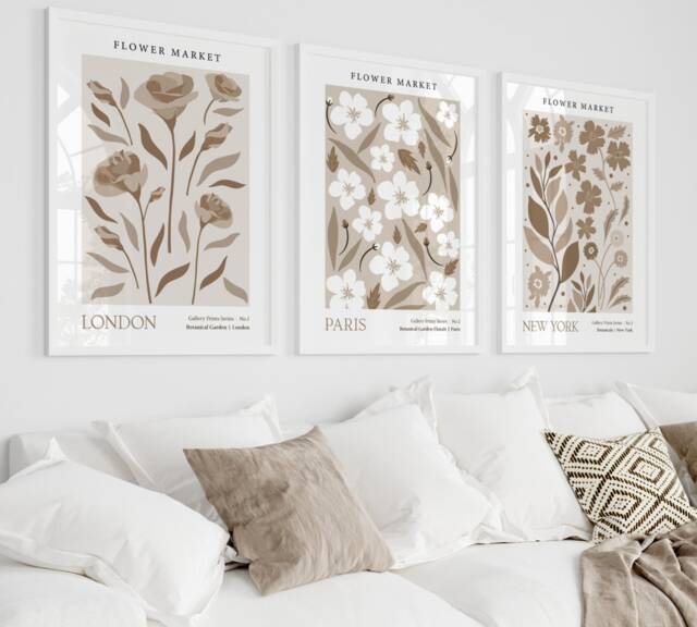 Beige Wall Art Prints Flower Market Living Room Bedroom Floral Posters ...