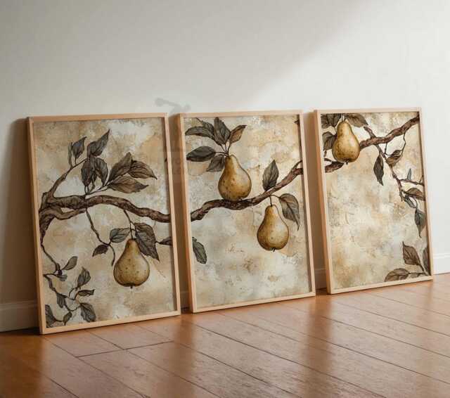 Vintage Pear Tree Set Of 3 Prints, Rustic Decor, Fruit Wall Art ...