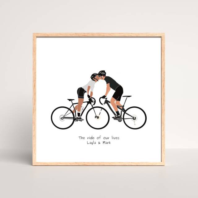 Fully Personalised Couples Love Bikes Road Cyclist Art Print, Custom ...