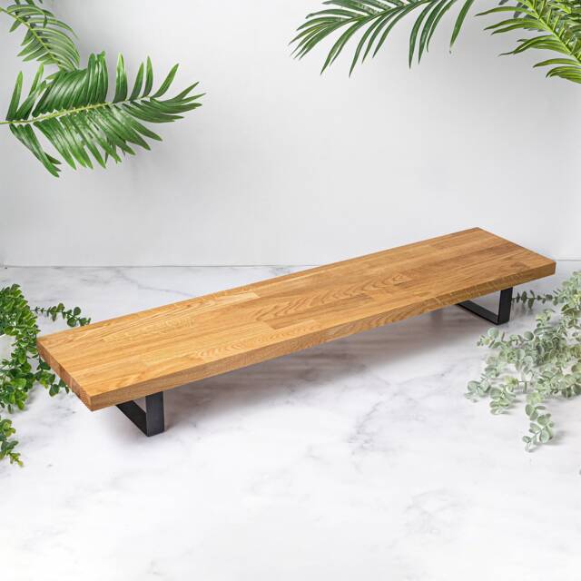 Solid Oak Wooden Monitor Riser Stand With Black Metal Legs - Custom ...