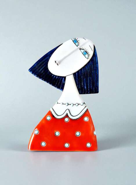Whimsical Woman Wall Art - Handmade Ceramic Girl With Orange Dress ...