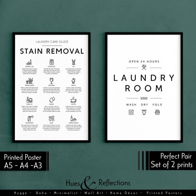 Set Of 2 - Laundry Service Room & Stain Removal Cheat Sheet ...
