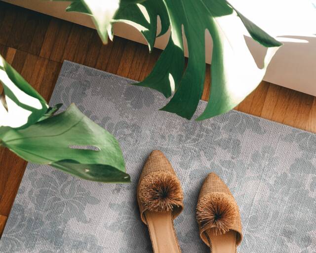 Light Pink & Green Fabric Vinyl Mat, Rug, Gray PVC Ornament Floor ...