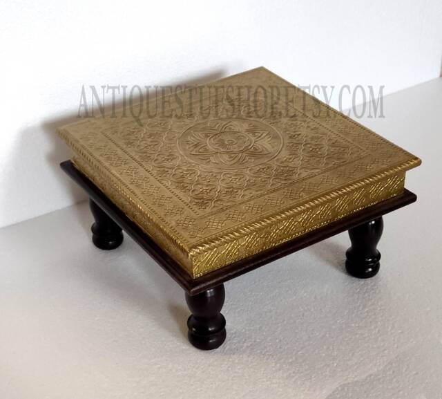 Low Rise Stool Chowkies Bajot Brass Fitted Wood Painted For Pooja ...