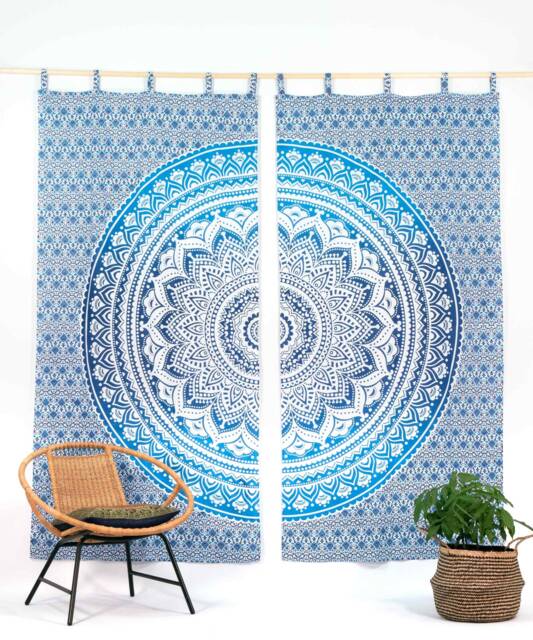 Mandala Curtains With Ombre Pattern in Blue & White, Oriental From ...