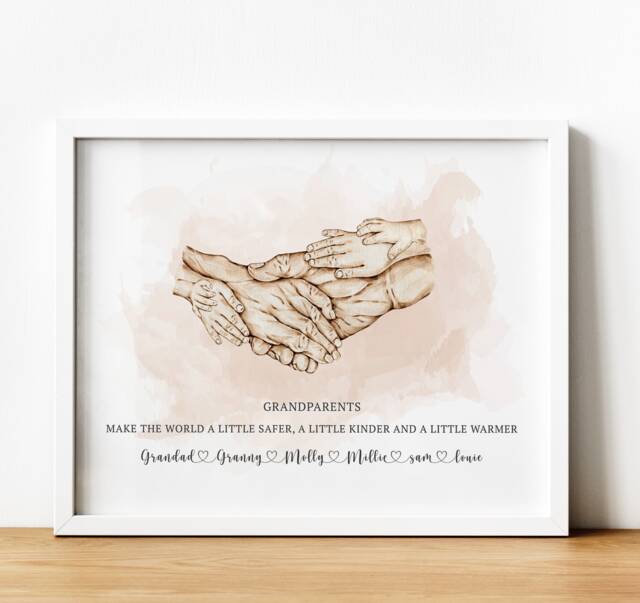 Personalised Grandparent & Grandchildren Hand Illustration Print ...