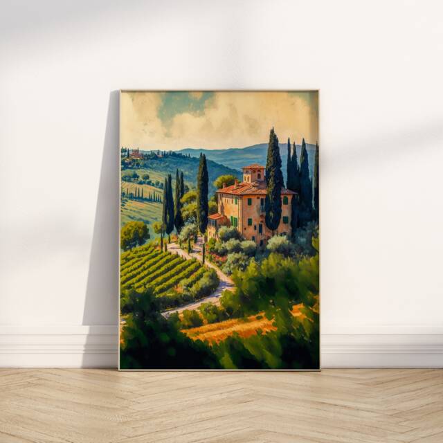 Tuscany Vineyard Art Print Italian Landscape, Wine Country Wall Decor ...
