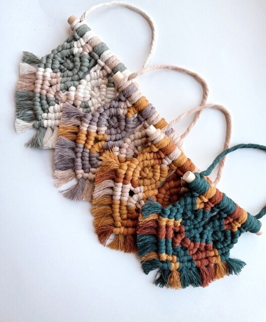 Small Macrame Wall Hanging- Mini Multi-Colored Boho Modern - Choose Your Color Tiny Macrame ...