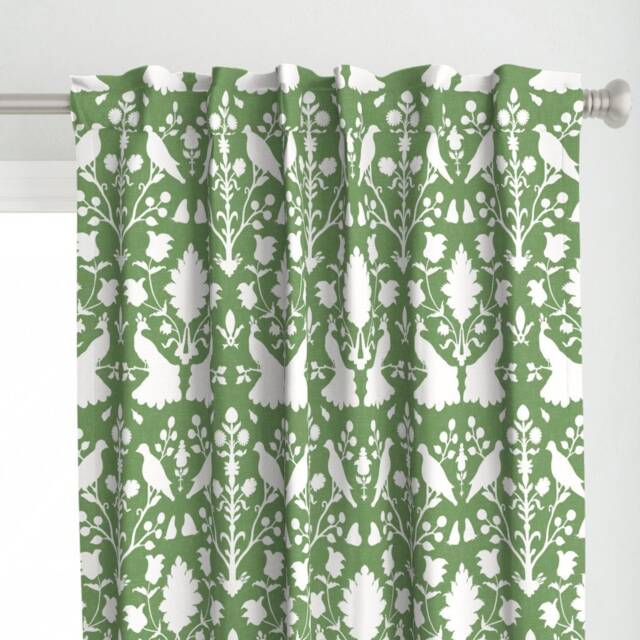 Peacock Damask Curtain Panel - Birds in Lawn By Willowlanetextiles ...