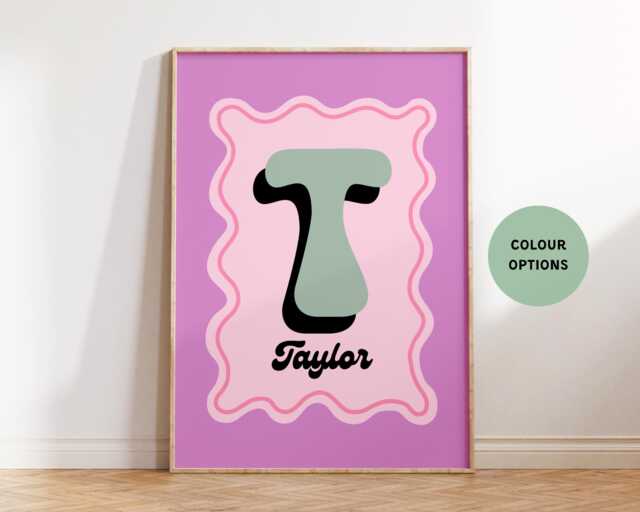 Girls Name Initial Print - Wall Art Bedroom Prints Girly Personalised ...