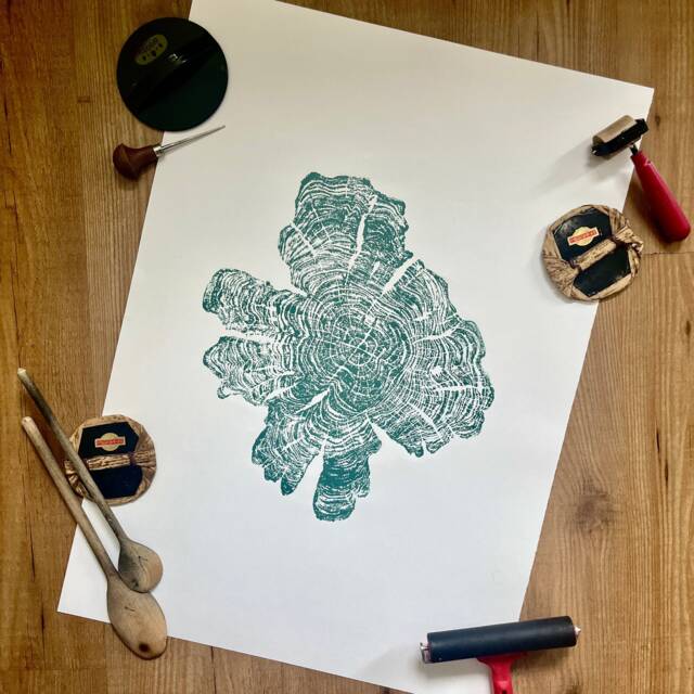 Olive Tree Ring Print, Blue Tree, Large Woodcut Print, Stump Art, Slice ...