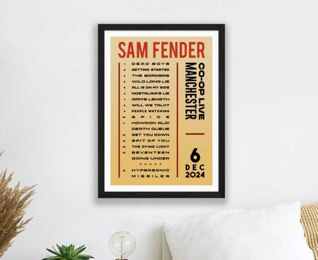 Sam Fender 2024 UK Ireland Setlist Poster Print - Gigs Concert Tour ...