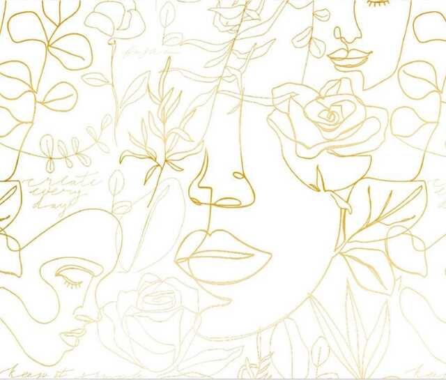 Gold Face Wall Mural One Line Art Decal Sparkle Material Golden Mono ...