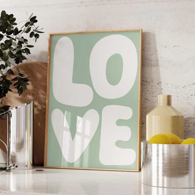 Love Pastle Green Quote Poster, Trendy Print, Minimalist Typography ...