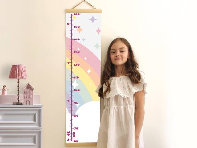 Rainbow Wall Decor Girl Bedroom, Growth Chart Nursery, Pastel Art ...