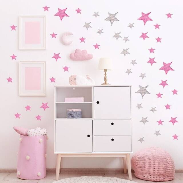Girls' Room Stickers, Baby Wall Star Shapes, Pink & Gray by Etsy ...
