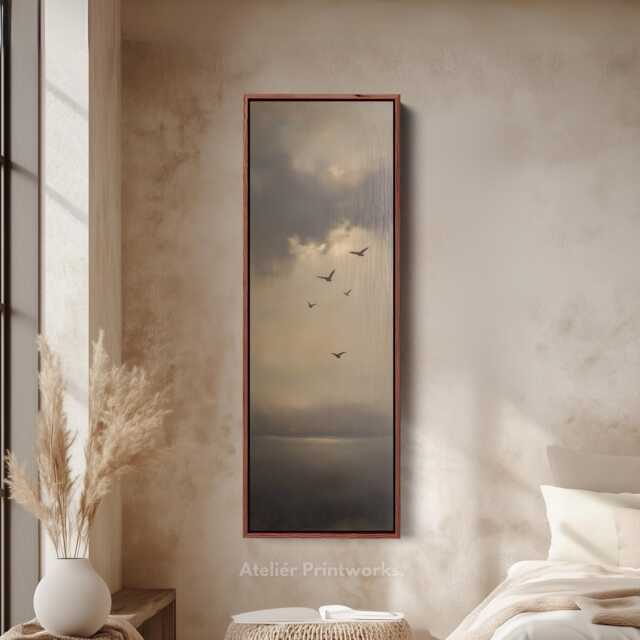 Vintage Sea Painting Tall Narrow Canvas Artwork, Skinny Long Wall Art ...