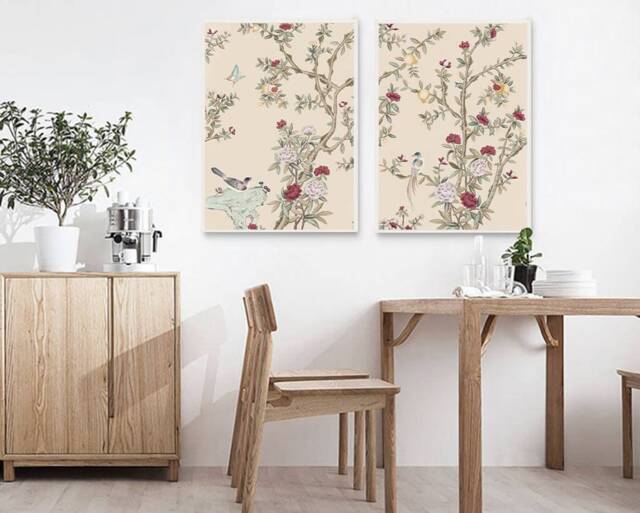 Nauzha Chinoiserie Pink Panels, Set Of 2, Silk Fabric, Wall Art, Decor ...